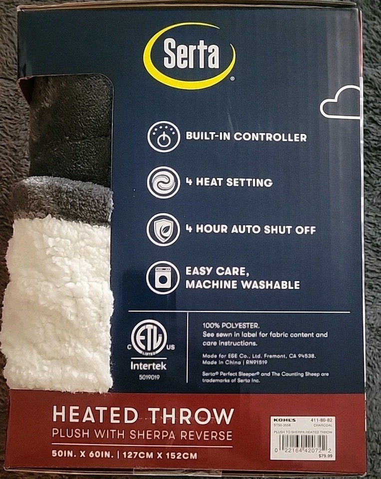 Serta Plush To Sherpa Heated Electric Throw Blanket with Controller ...
