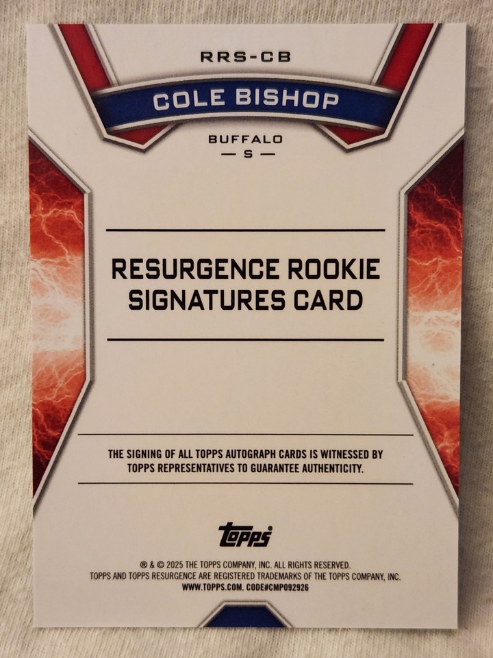 2024 Topps Resurgence Rookie Auto Cole Bishop #RRS-CB Aqua Surge 80/249 Bills | eBay