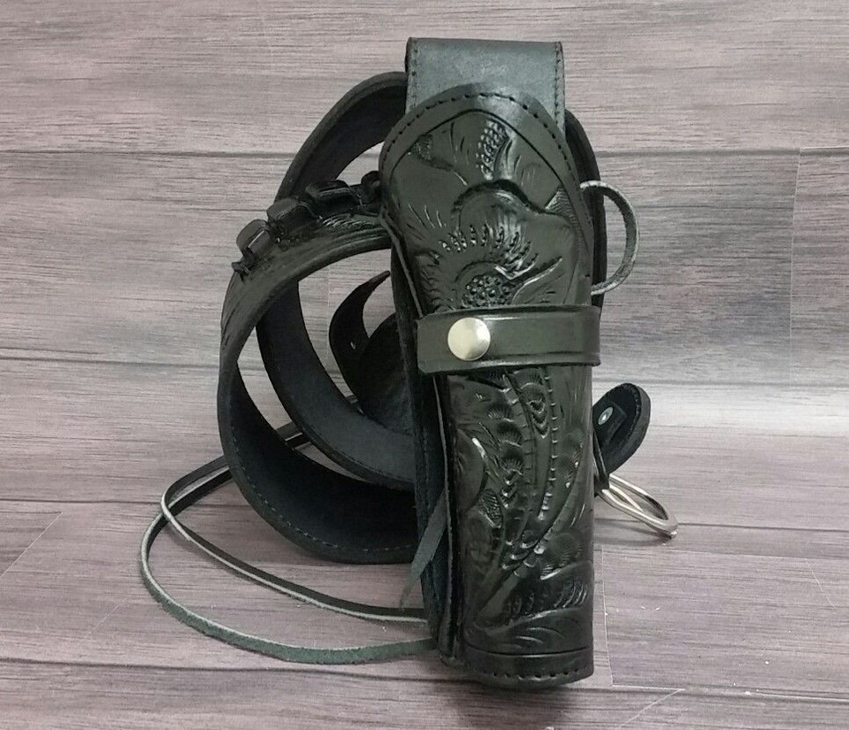 Western Leather Holster Gun Belt 44 / 45 Black Hand Made Cowboy ...