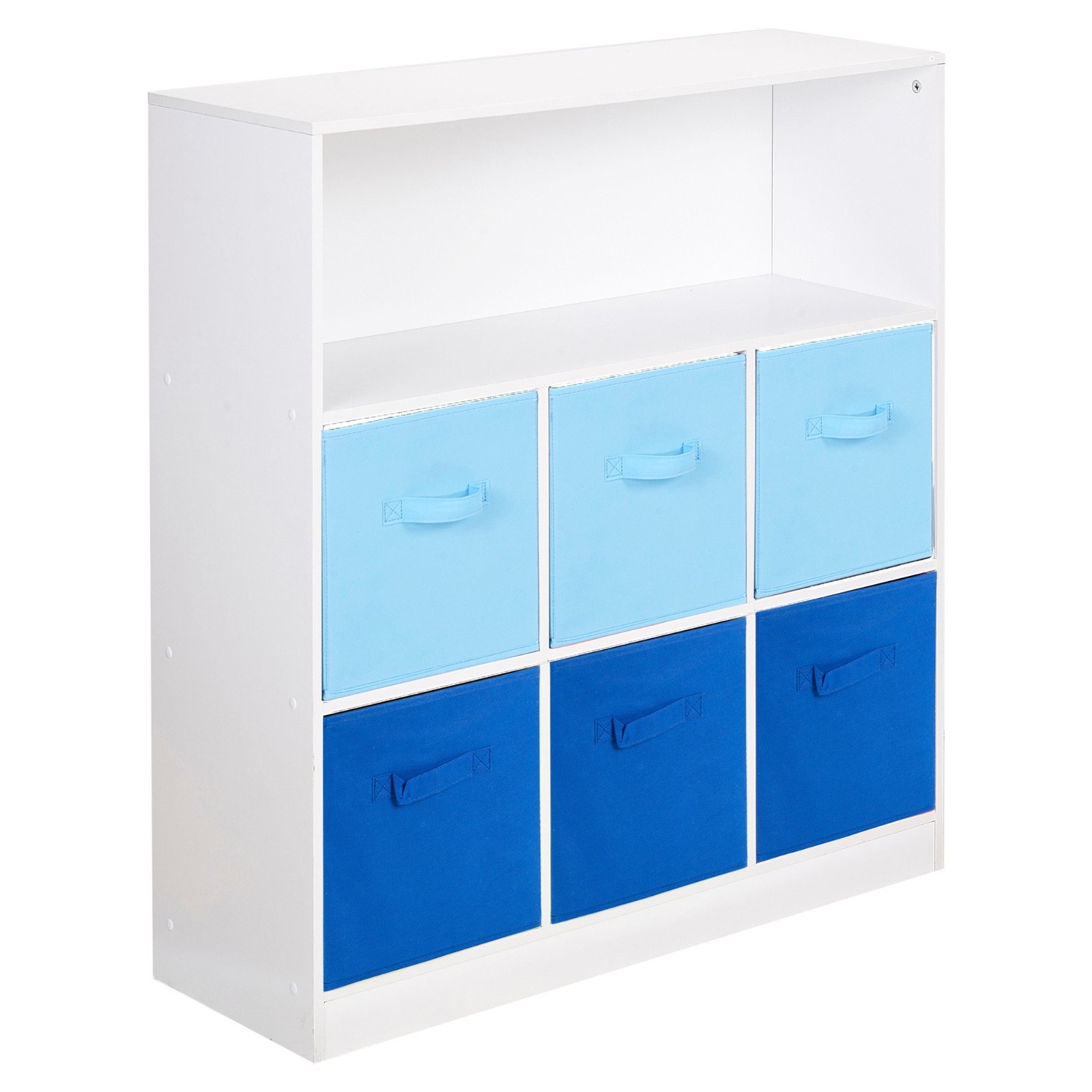 Wooden White Wide 7 Cubed Cupboard Storage Units Shelves With 6 Drawers ...
