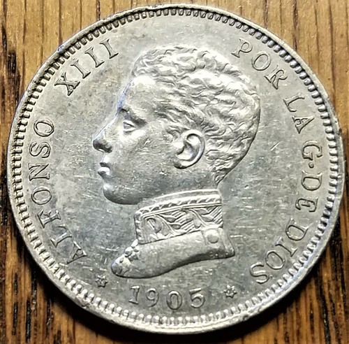 1905 SM-V Spain 2 pesetas VF+ silver coin - Alfonso VIII Cadet Portrait ...