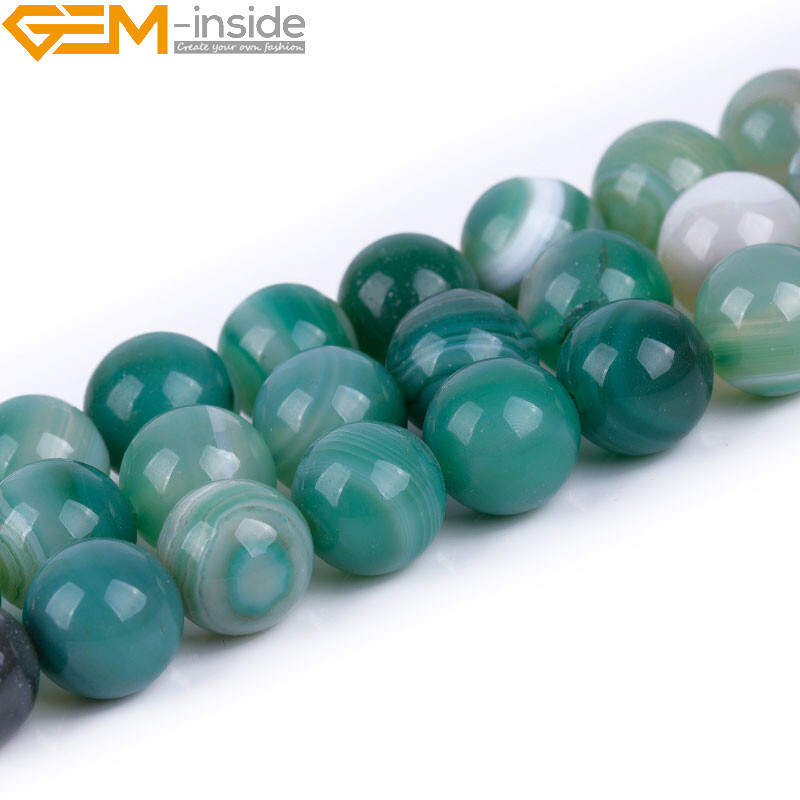 Natural Green Agate Banded Gem Stone Beads For Jewelry Making Strand 15 ...
