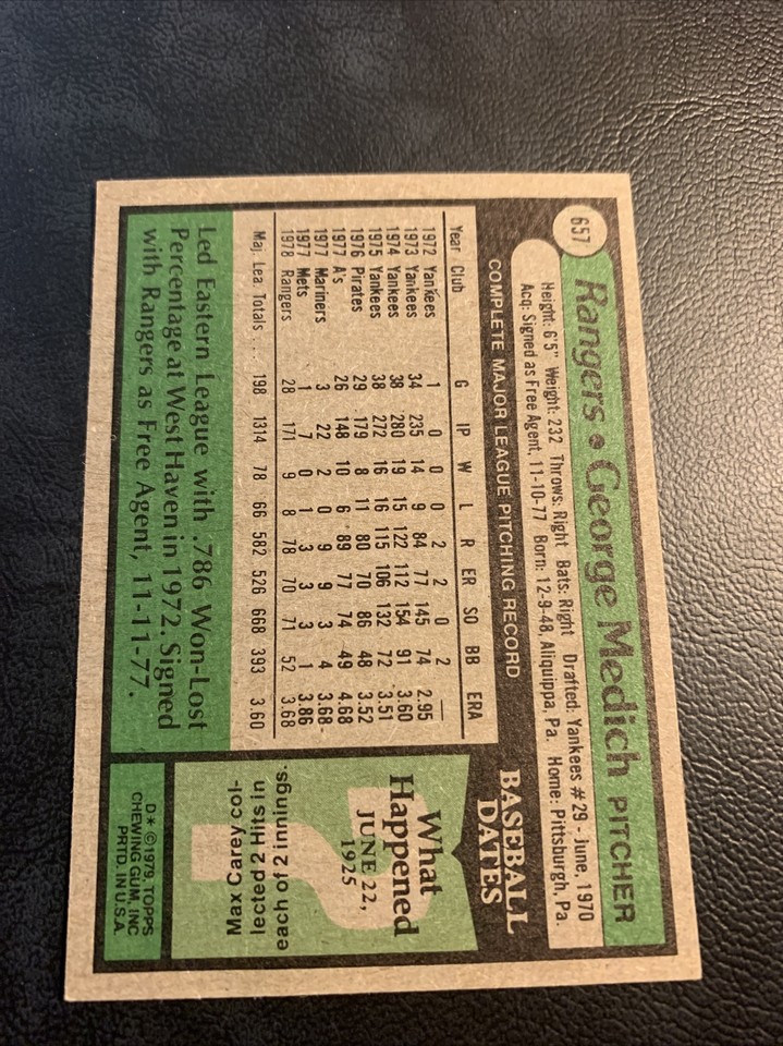 #657 George doc Medich Texas rangers 1979 Topps Cb15 | eBay