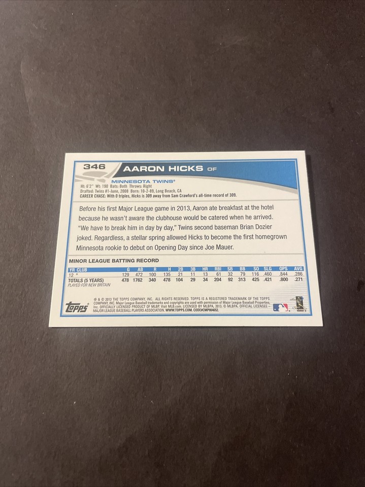 2013 Topps Aaron Hicks #346 RC Rookie Twins | eBay