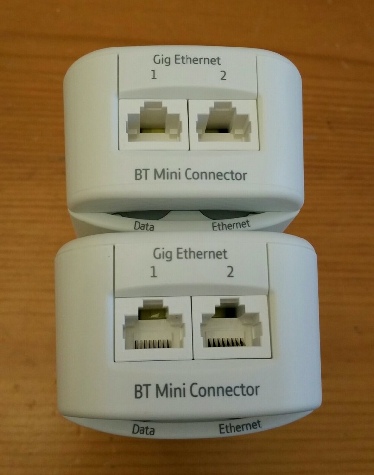 2 x BT Mini Connector 1GB 1000Mbps Powerline Adapters Homeplugs + 2 x ...
