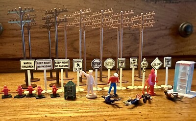 Lot Vintage HO Scale Signs Utility Poles People Telephone Booth Mail ...