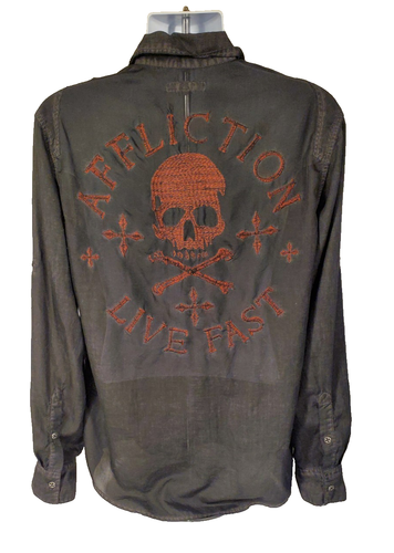Affliction Live Fast Men's L Button Up Black Shirt Long Sleeves ...
