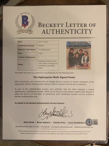 The Highwaymen signed concert poster RARE!!! Attention Collectors ...