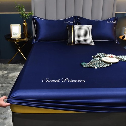 Satin Fitted Sheet High-End Solid Color Mattress Cover Sheet Portable ...