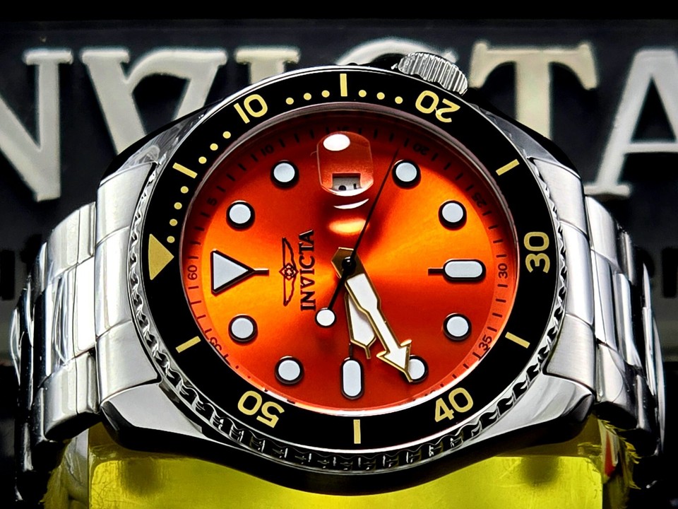 Invicta Pro Diver St SWISS Stainless Quartz 46Mm Orange Dial Date Men's ...