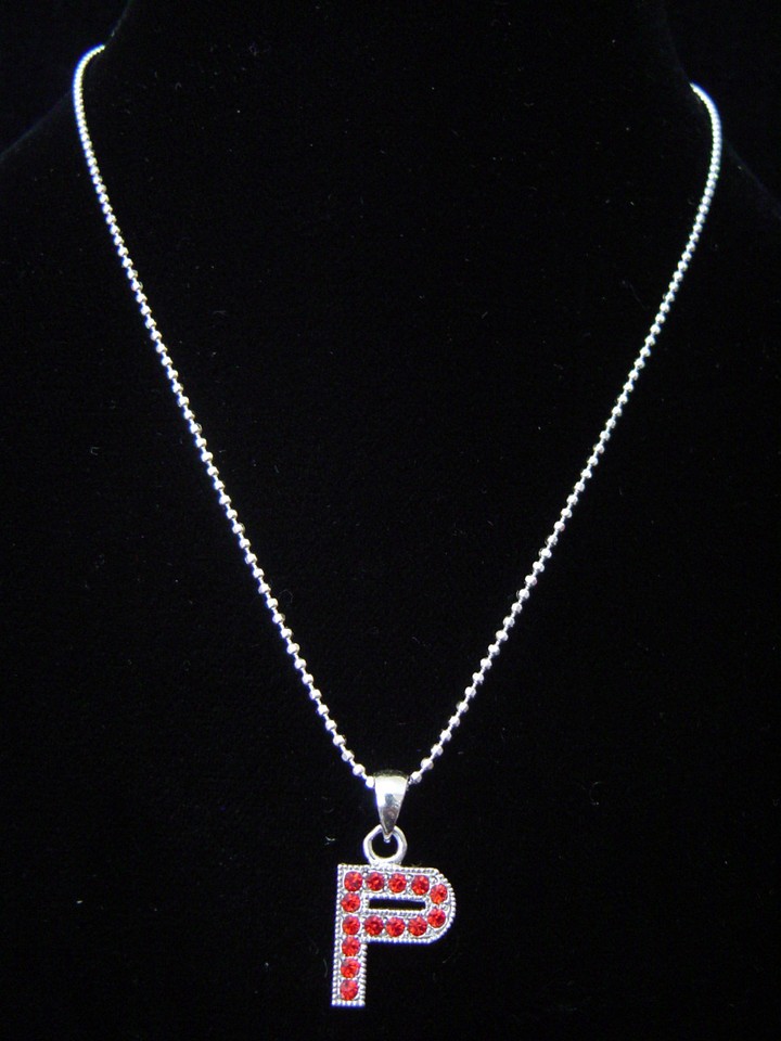 "P" LETTER INITIAL ALPHABET PENDANT CHARM NECKLACE SILVER TONE CRYSTAL ...