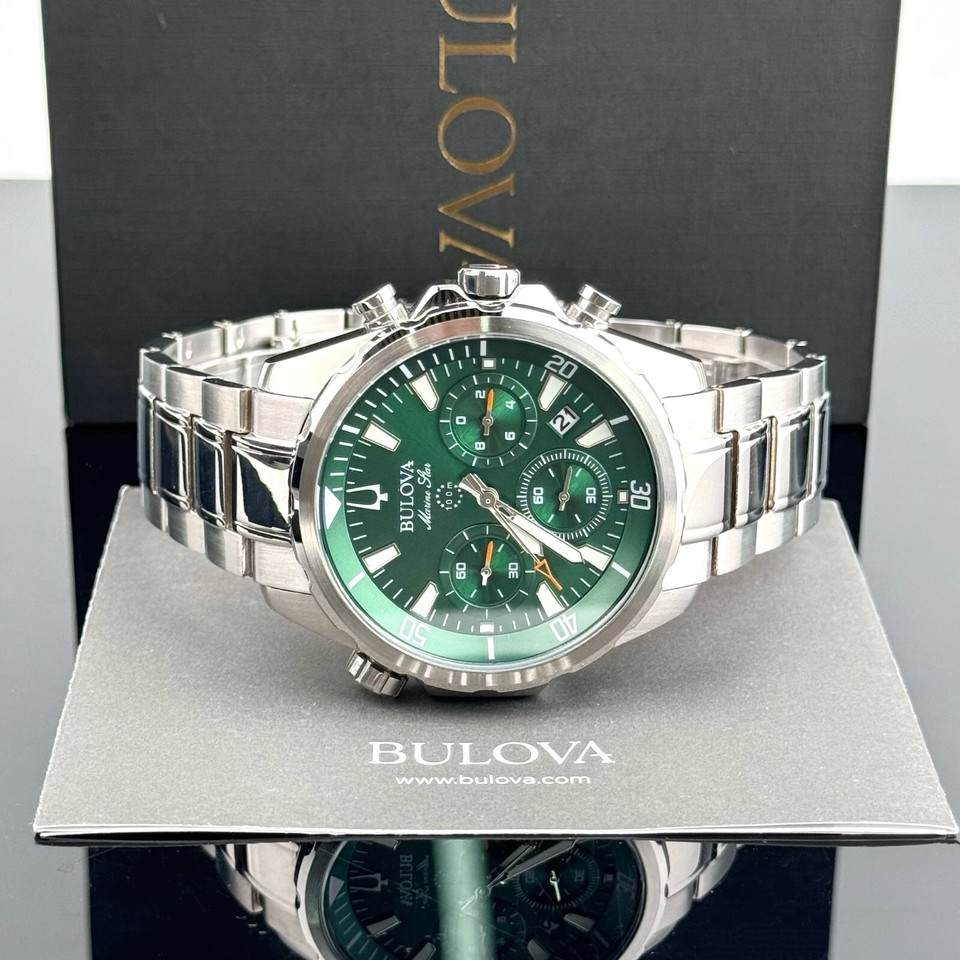 Bulova Marine Star Green Dial Stainless Steel Mens Chronograph Watch ...