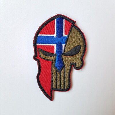 Spartan Helmet Skull Norway Flag Norwegian Embroidered Hook&Look Patch Forest | eBay