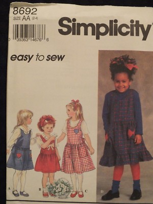 Easy OOP SIMPLICITY 8692 Tdlrs/Girls Jumpers & Appliques PATTERN 2-3-4 ...
