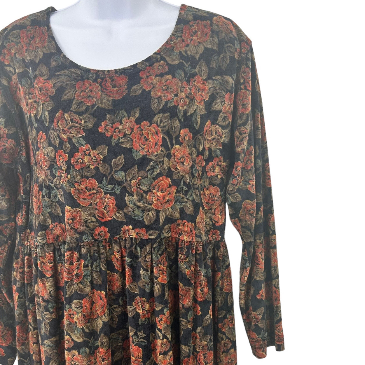 Vintage 90 Dark Cottagecore Floral Maxi Dress Womens … - Gem