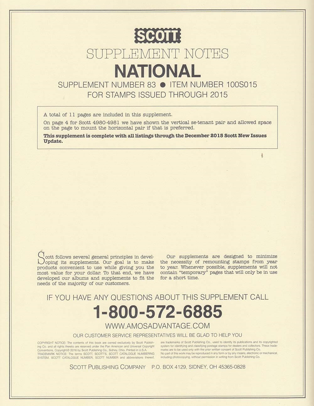 Scott Stamp Album Supplement Pages National 2015 New Pack Free US ...