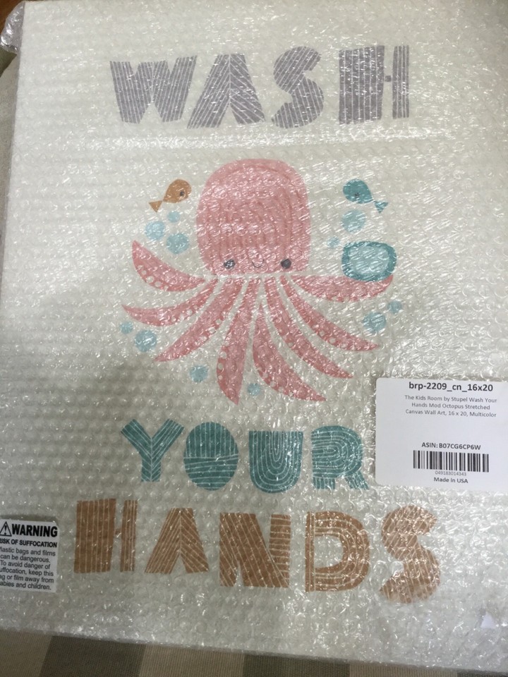 The Kids Room Stupel Wash Your Hands Octopus Canvas Wall Art 16 x 20 ...