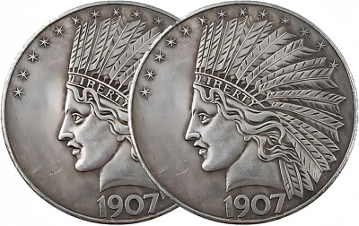 (1907 2PCS) Antique Liberty Indian Head 10 Dollar Coin Uncirculated ...
