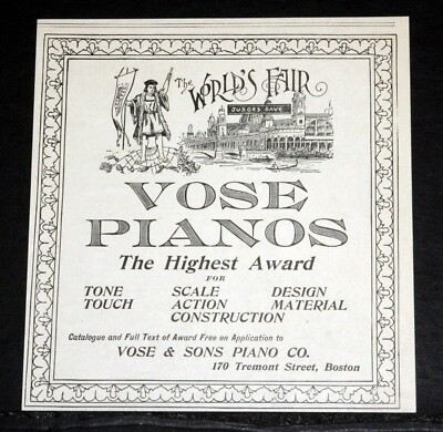 1894 OLD MAGAZINE PRINT AD, VOSS PIANOS, WINS HIGEST AWARD AT THE WORLD ...