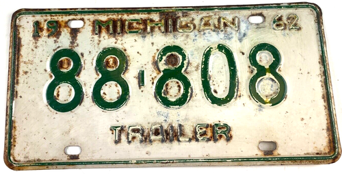 Vintage 1962 Michigan Trailer License Plate 88-808 Man Cave Garage Wall ...