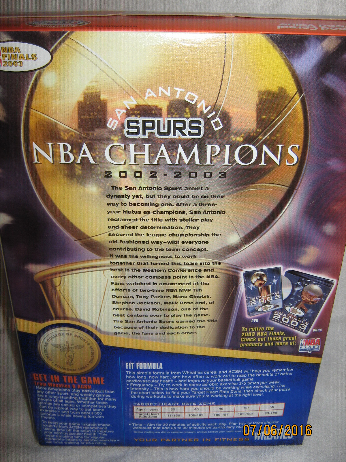 San Antonio SPURS 2003 Wheaties Cereal Box 18oz.(With Cereal) MINT ...