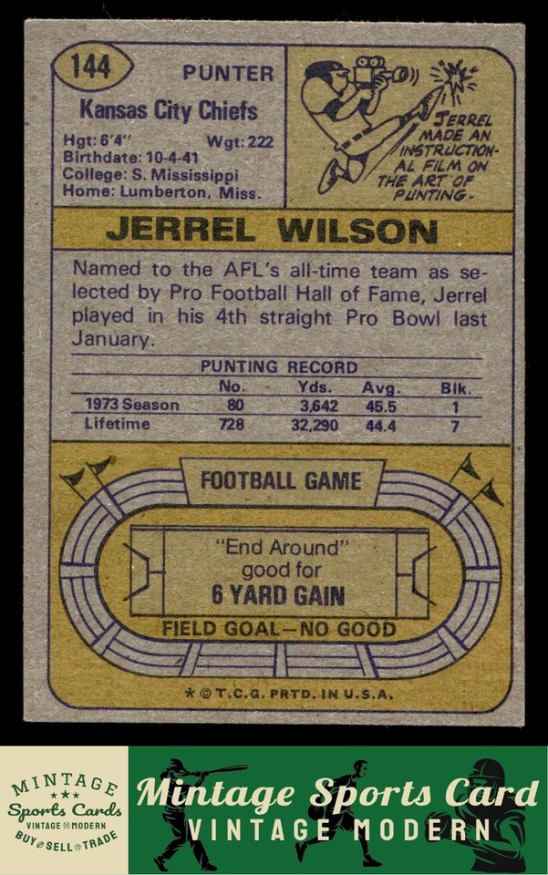 1974 Topps - Jerrel Wilson - #144 Kansas City Chiefs | eBay