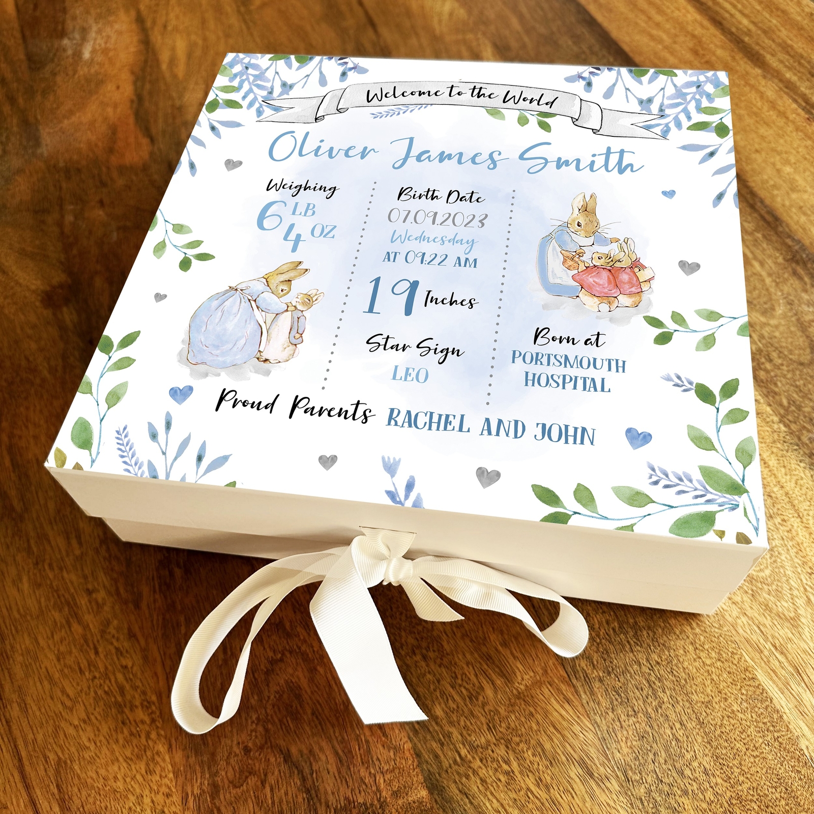 Peter Rabbit New Baby Shower Details Square Keepsake Memory Hamper Gift ...