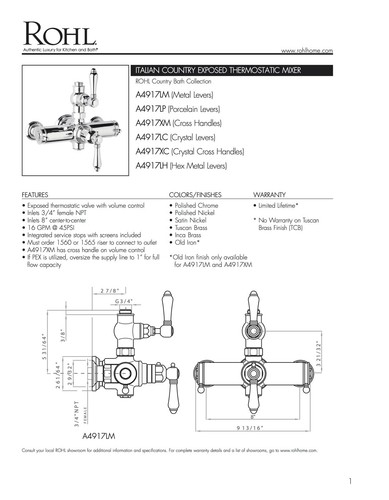 Rohl Exposed Thermostatic Mixing Shower Valve Volume Control Satin ...