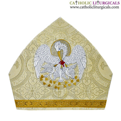 New Metallic Gold Mitre with PELICAN embroidery,mitra,Bishop's Mitre ...