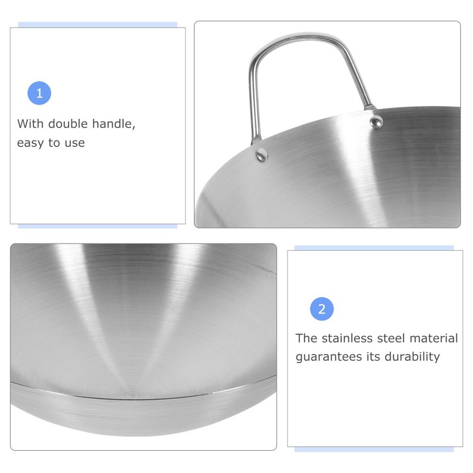 Stainless Steel Wok Round Bottom Wok Large Fry Pan Large Capacity Pan ...