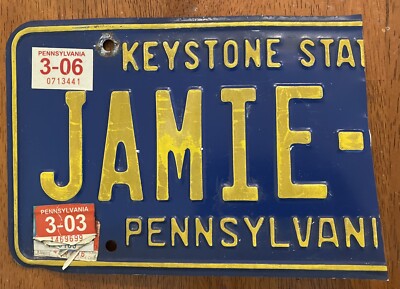 Vintage Pennsylvania Vanity License Plate “Jamie” Keystone State 2003 ...