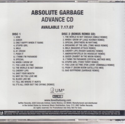 garbage absolute garbage 2x cd promo | eBay