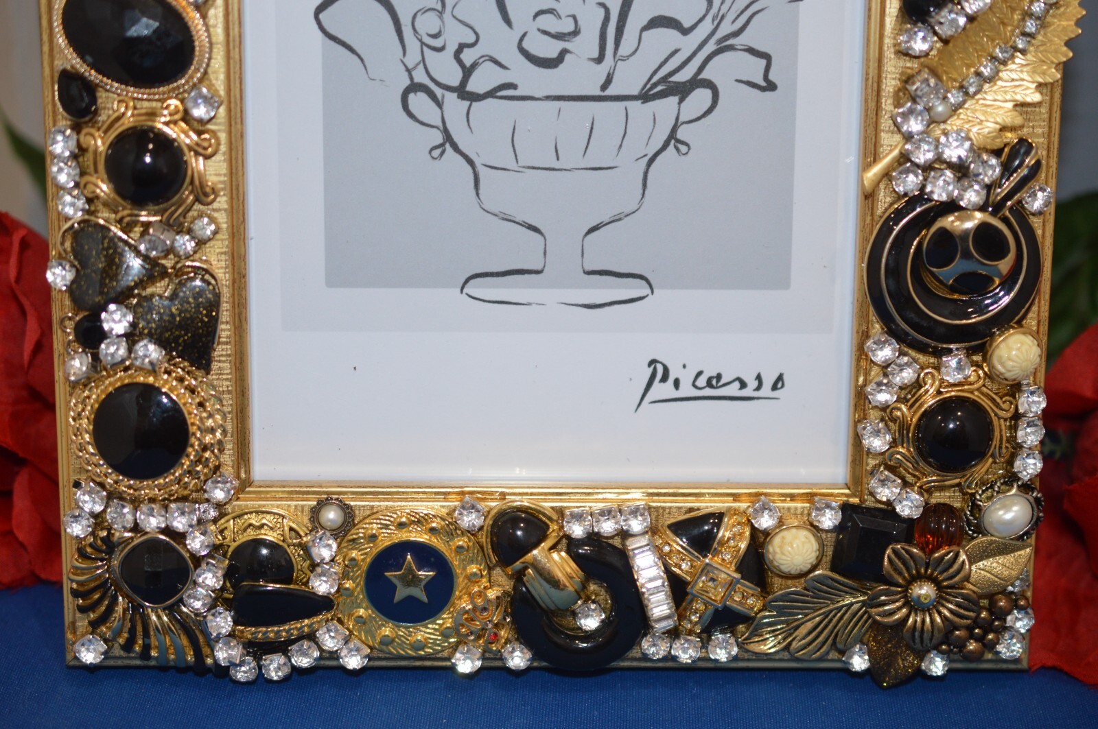 JEWELRY RHINESTONE DECORATED PICTURE FRAME ONE OF A KIND ART BY ALICE ...