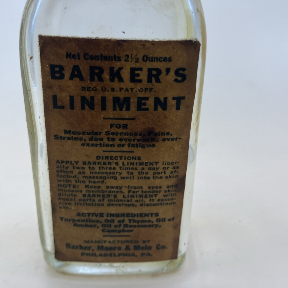 Barker's Liniment Empty Bottle With Paper Label Apothecary Vtg Medicine ...