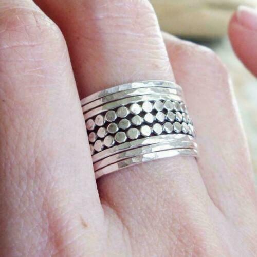 Set of 9 Mixed Thin Solid 925 Sterling Silver Stacking Ring Hammered ...