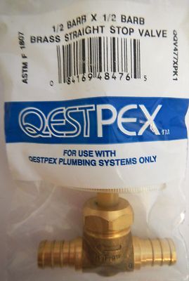 Zurn Quest Pex QQV477XPK1 Brass Straight Stop Valve 1/2 Barb x 1/2 Barb ...