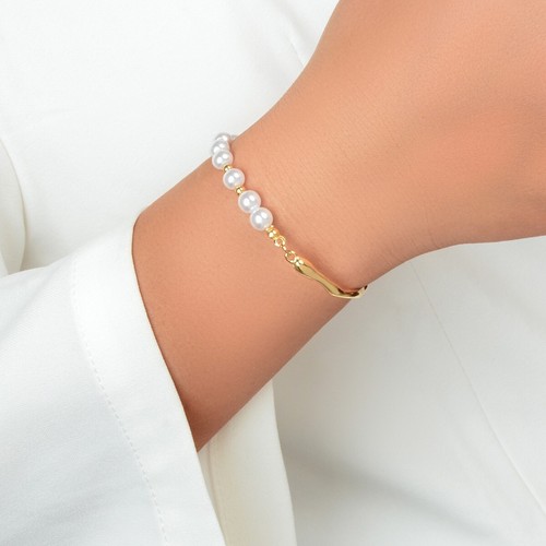Trendy Retro Women Accessories Pearl Beaded String Gold Plated Bracelet ...
