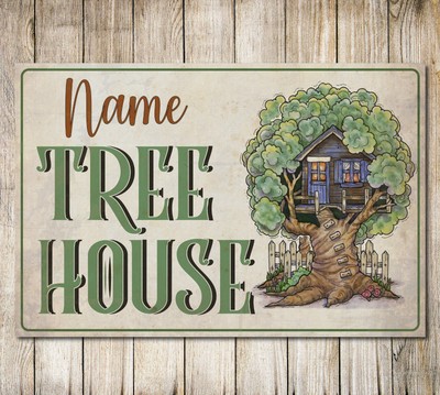 Personalised TREE HOUSE SIGN Vintage Style Custom Outdoor Gift Metal ...