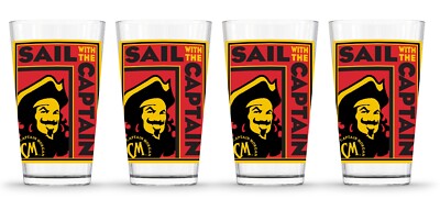 Captain Morgan Poster Pint Glass 4-Pack Bar Rum Drinkware Pub Table Top ...