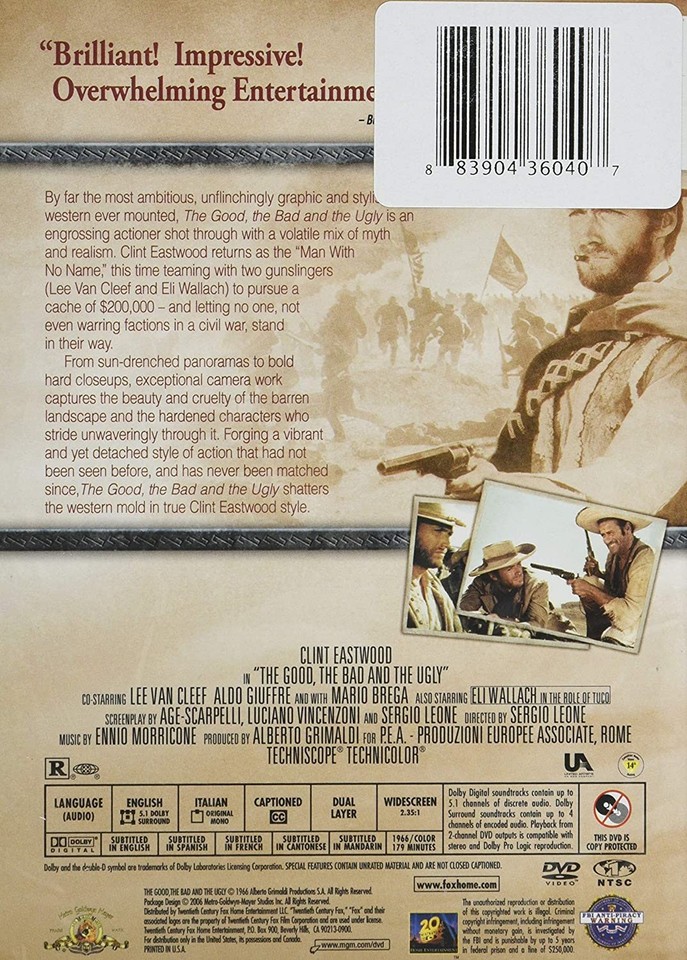 The Good, The Bad and the Ugly (DVD) Clint Eastwood Eli Wallach Lee Van ...