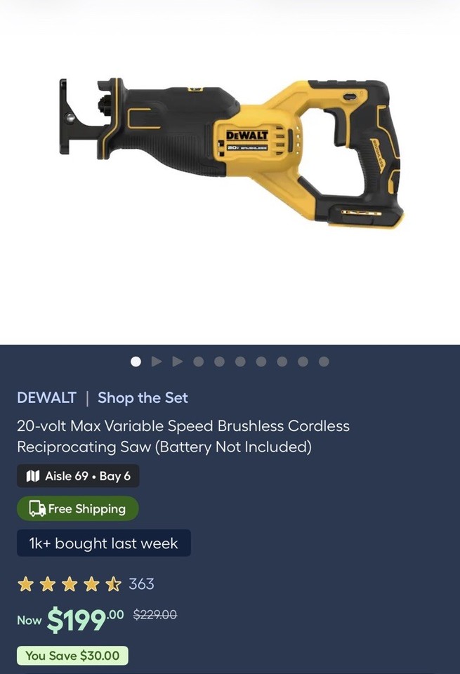 DeWalt DCS382B 20V MAX XR Brushless Cordless Reciprocating Saw, Tool ...