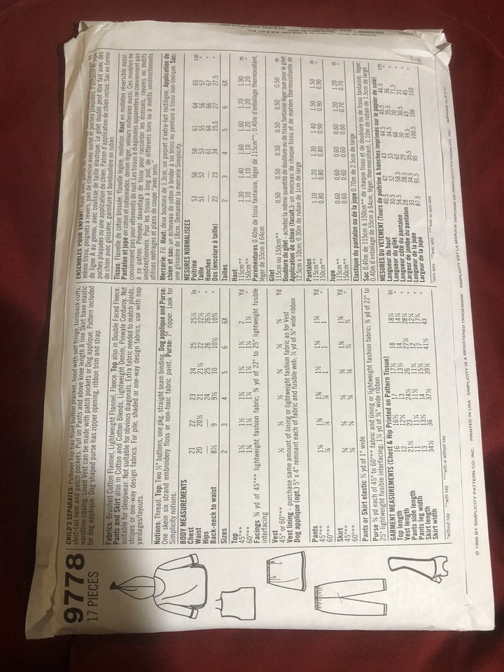 VNTG Simplicity 9778, Sz 5-6x Kids, Coat Vest Pants Skirt UNCUT | eBay