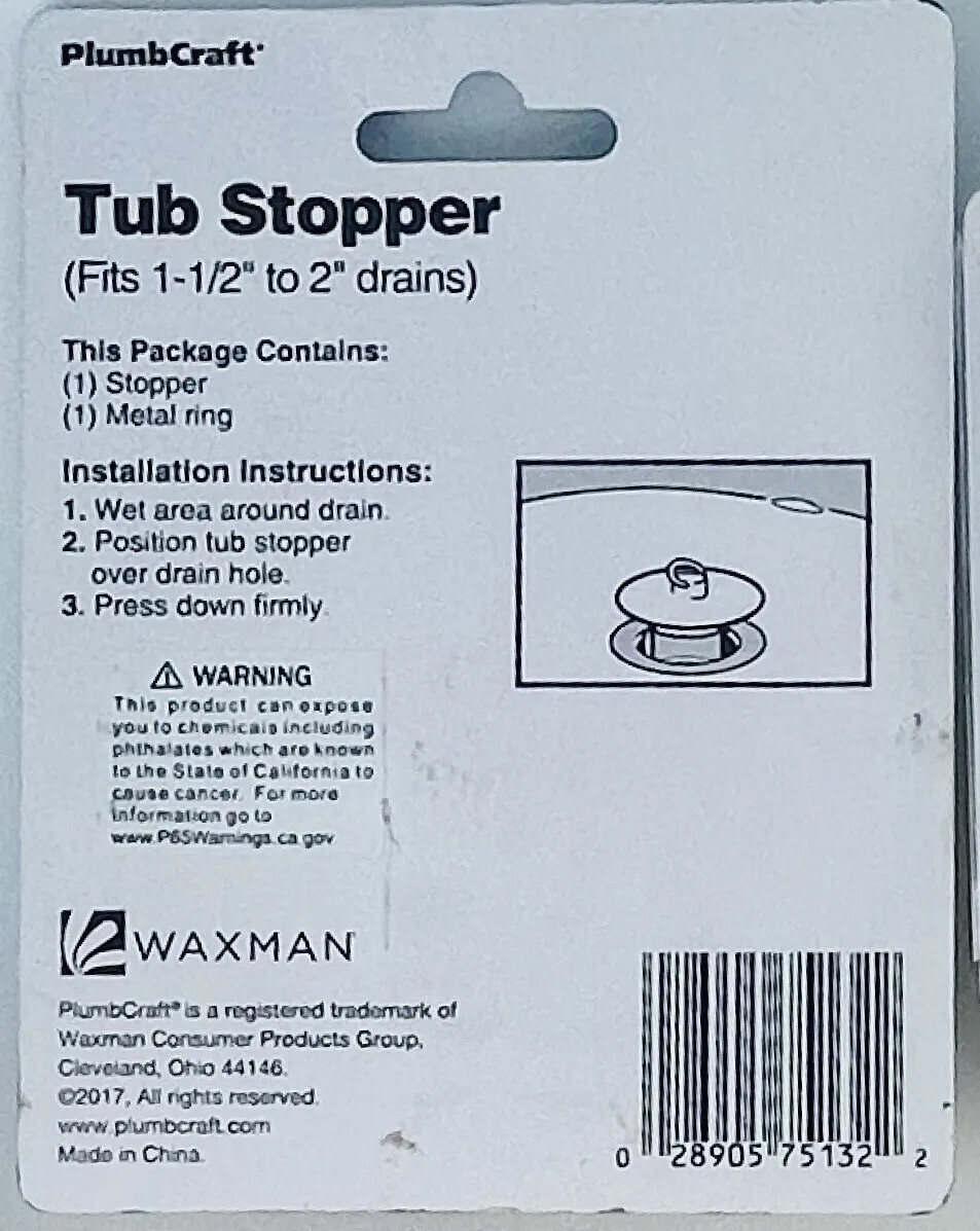 Plumb Craft Waxman Bathtub Drain Stopper 1.5-2 Inch Plumb Craft Waxman ...