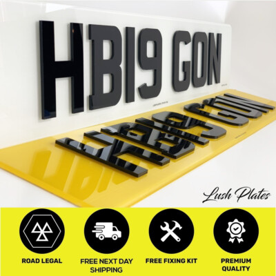 SET OF 4D NUMBER PLATES ROAD LEGAL FRONT & REAR GLOSS BLACK MOT | eBay UK