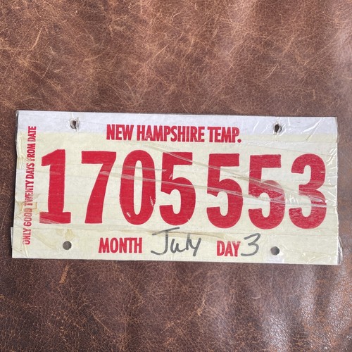 New Hampshire Temp Tag License Plate Temporary 1705553 exp July 3 | eBay