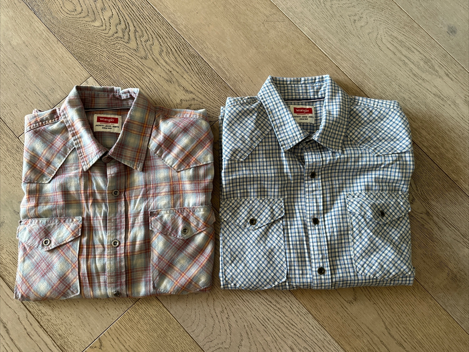 2 Vintage Wrangler Long Sleeve Button Up Shirts Lg We… - Gem