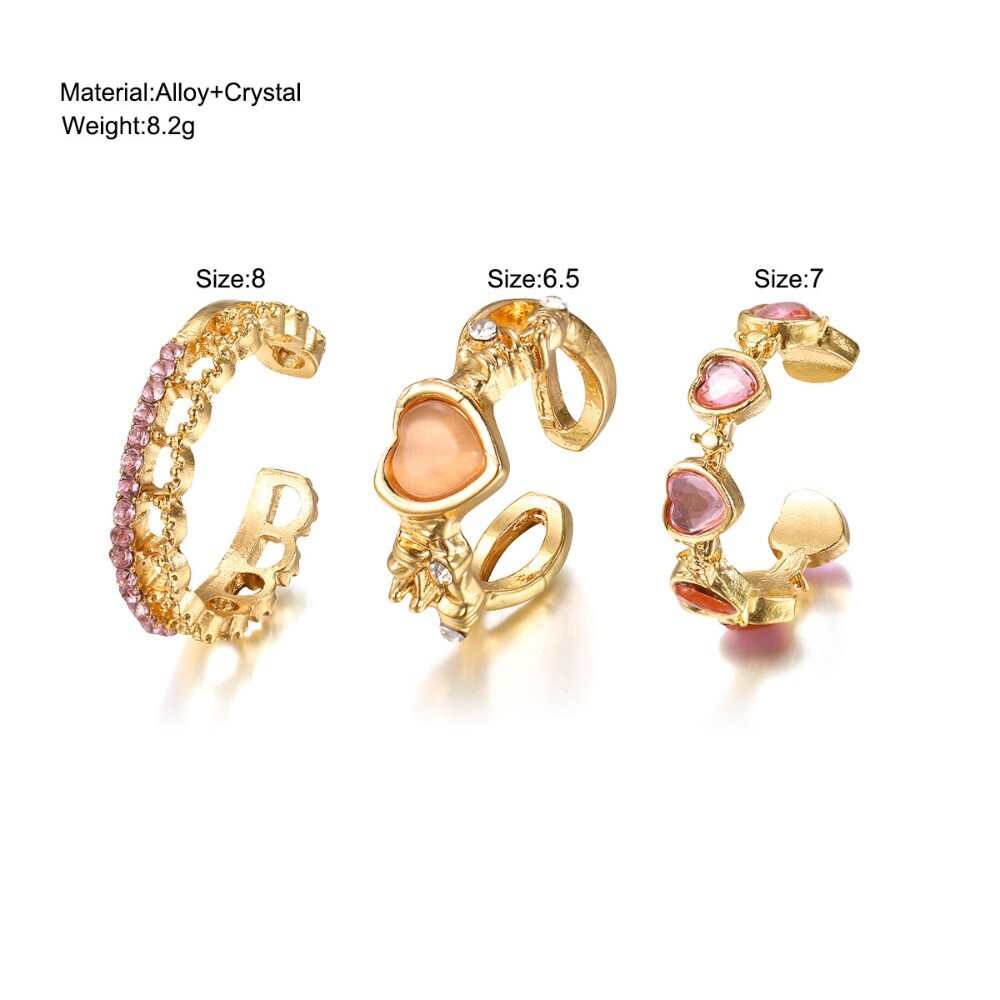 3pcs/set Kpop Irregular Heart Rings Purple Crystal Open Ring New Finger ...