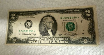 Collectible Series 1976 $2 Dollar Bill with RARE STAR note G00981950 ...