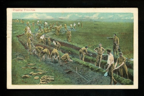Military postcard World War 1 WWI Army Soldiers in action digging ...