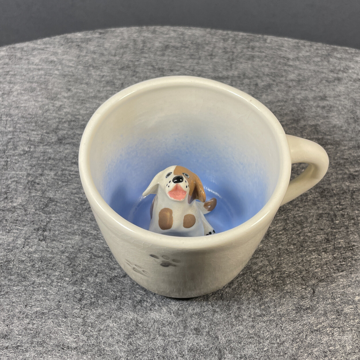 Sarah Spademan Ceramic Mug with Surprise Brown and White Dog Inside 3.5 ...